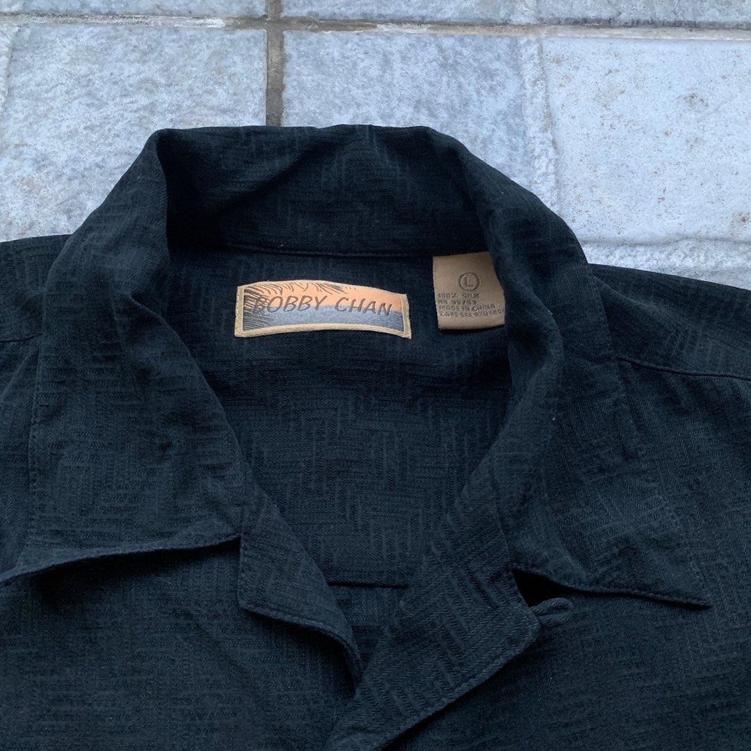 Vintage Bobby Chan Silk Patterned Black Polo Tee Shirt, Men's Fashion ...