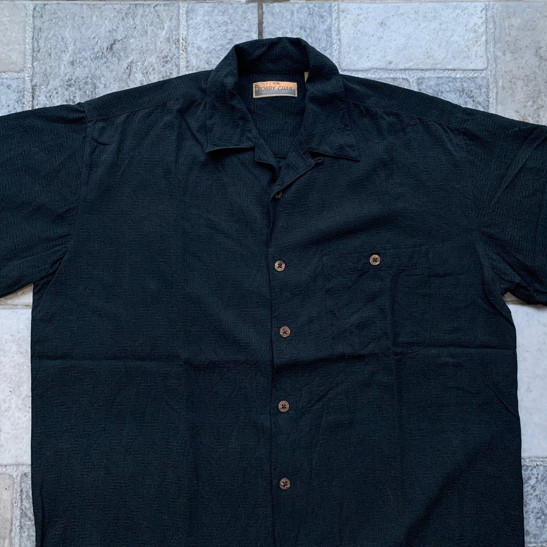 Vintage Bobby Chan Silk Patterned Black Polo Tee Shirt, Men's Fashion ...