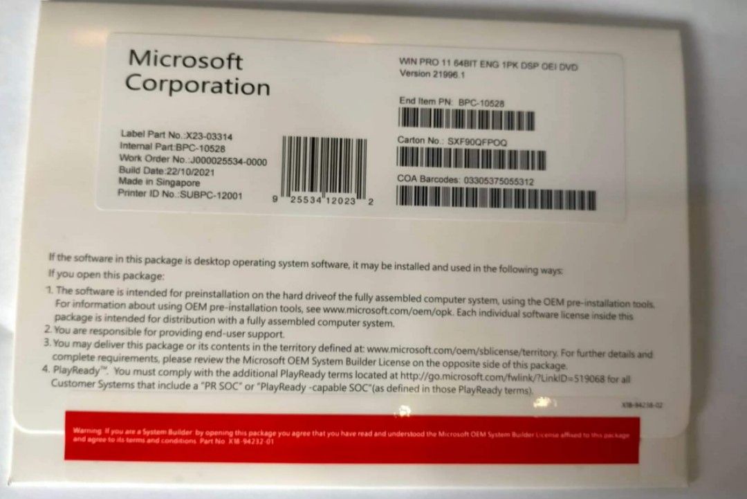 Windows 11 pro 64bit PN:FQC -10528, Computers & Tech, Parts ...