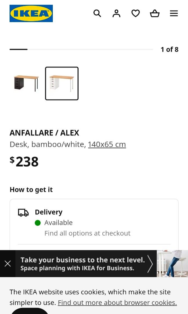 Working Table HILVER with Drawers ALEX, Furniture & Home Living ...