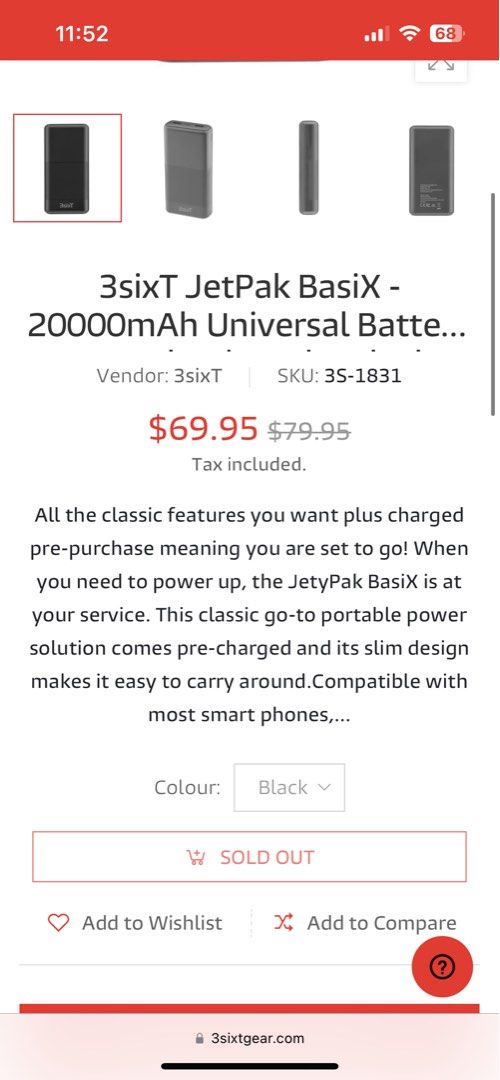 3sixT JetPak BasiX - 20000mAh Universal Battery, Mobile Phones ...