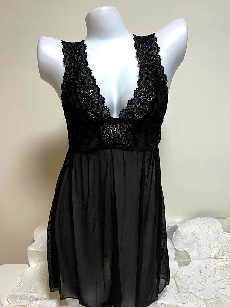 割價清貨 (Free size ) 現貨Sexy Black Mesh Nightwear dress with lace Trim 性感睡裙 ...