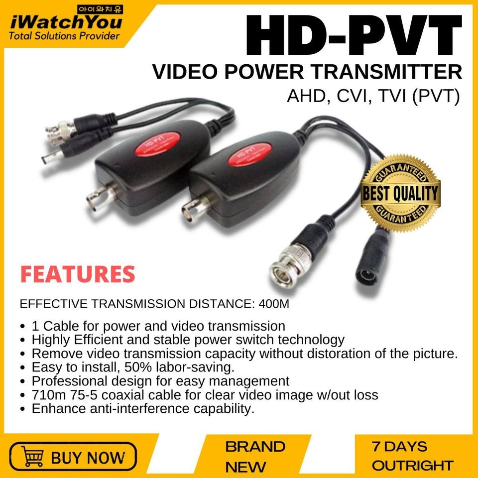 AHD-HD-PVT Power & Video Transmitter for AHD, CVI, TVI, Furniture ...