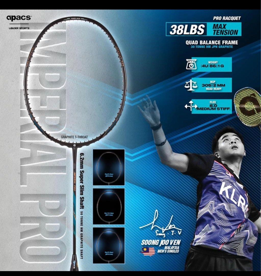 Apacs Imperial Pro Badminton Racket, Sports Equipment, Sports & Games ...