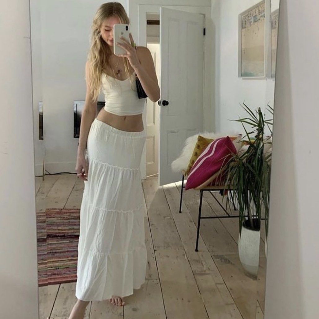 Brandy Melville Authentic Izzy White Maxi Tiered Princess Y2k Skirt ...