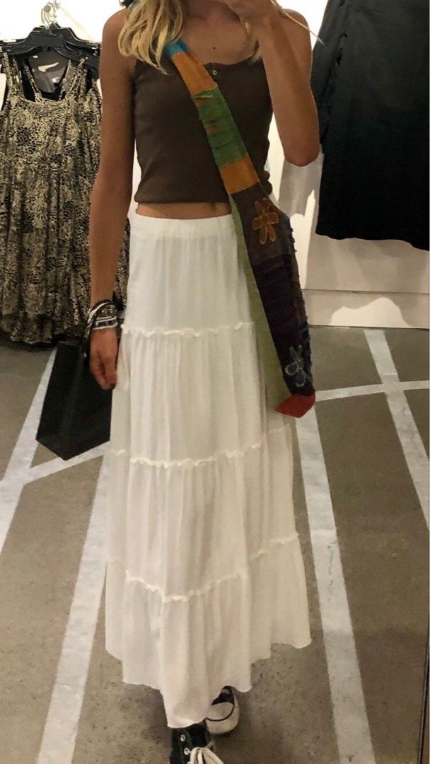 Brandy Melville Authentic Izzy White Maxi Tiered Princess Y2k Skirt ...