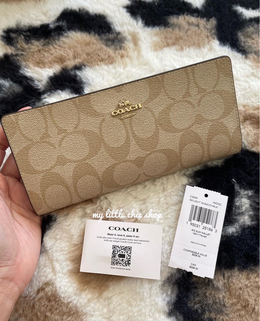 coach slim wallet in signature canvas Khaki chalk, Women's Fashion ...