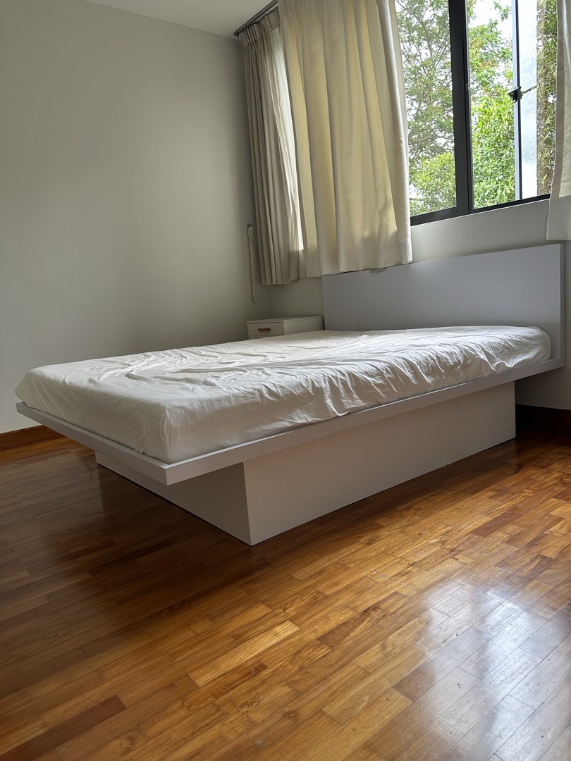 Custom made queen bed frame solid wood, Furniture & Home Living ...