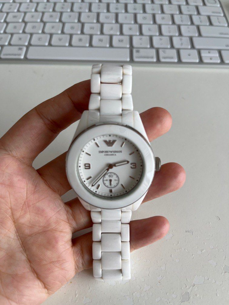 Emporio Armani white ceramic watch, Women's Fashion, Watches ...