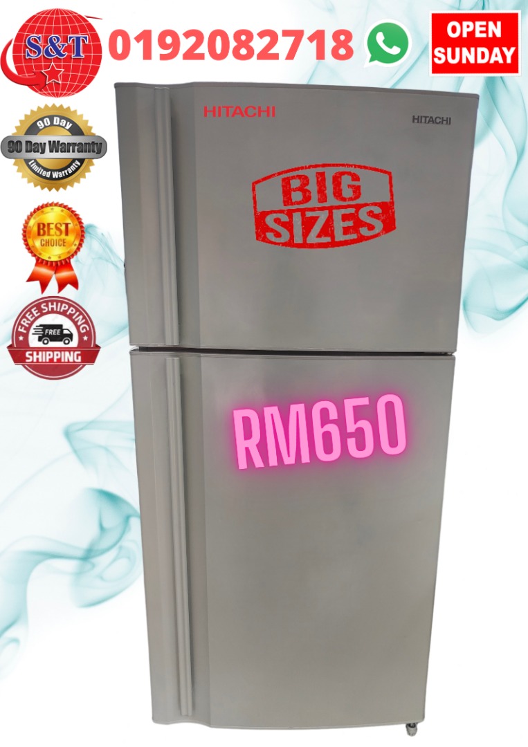 FRIDGE DOUBLE DOOR HITACHI GREY JUMBO 550 LITRE, TV & Home Appliances ...