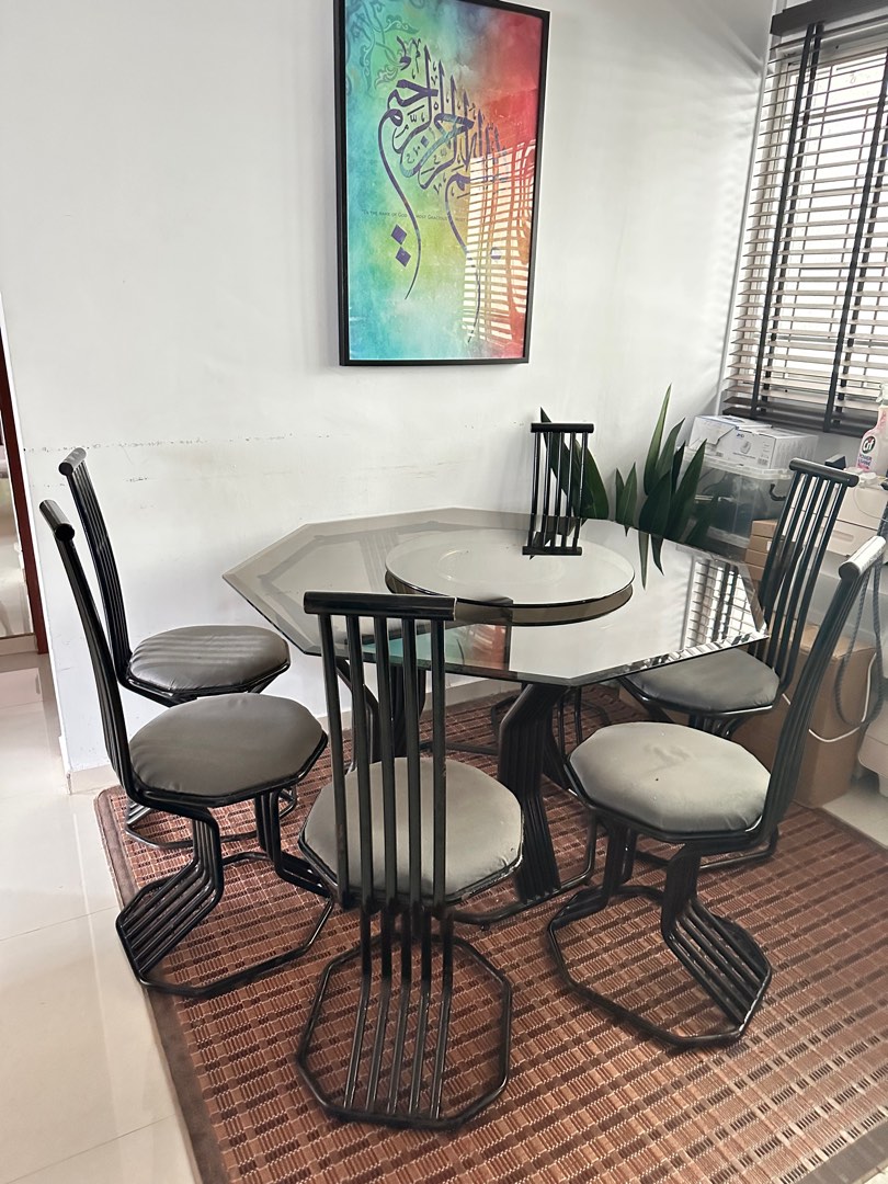 Glass Dining Table with lazy Susan (Octagon shaped), Furniture & Home ...