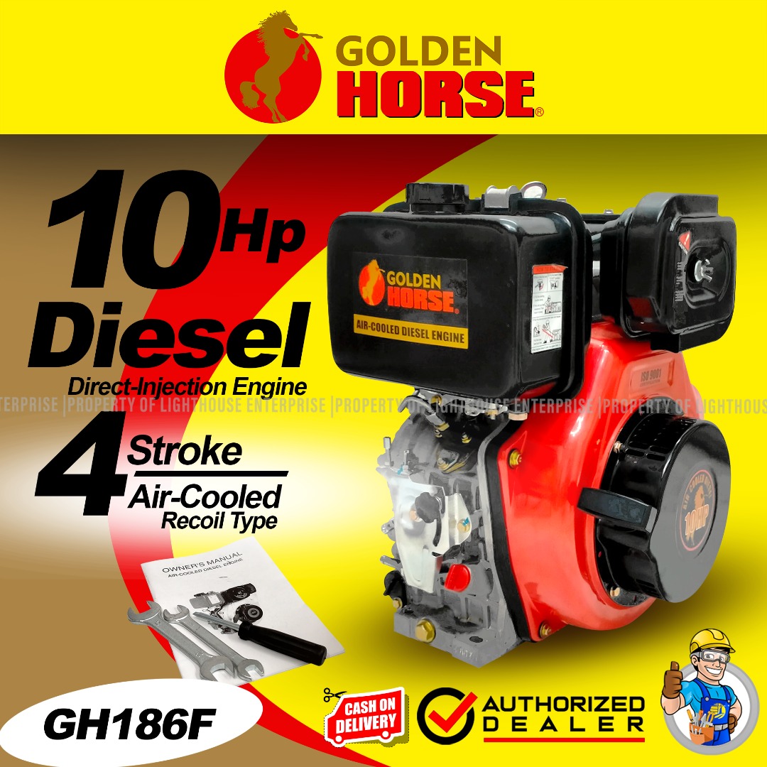 GOLDEN HORSE 10HP 4-Stroke Air Cooled Diesel Engine Recoil Type (GH186F ...