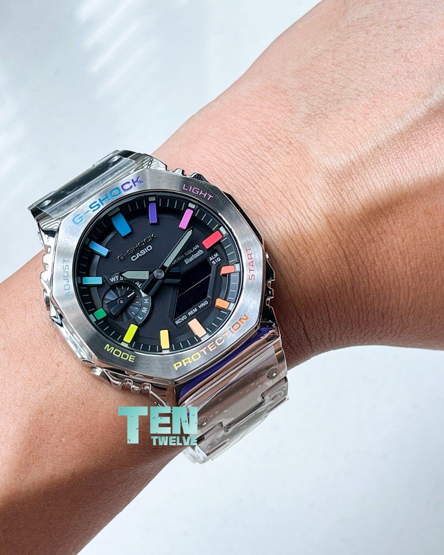 Hand-Painted G-Shock GM-B2100D-1A CasiOak Silver Rainbow, Men's Fashion ...