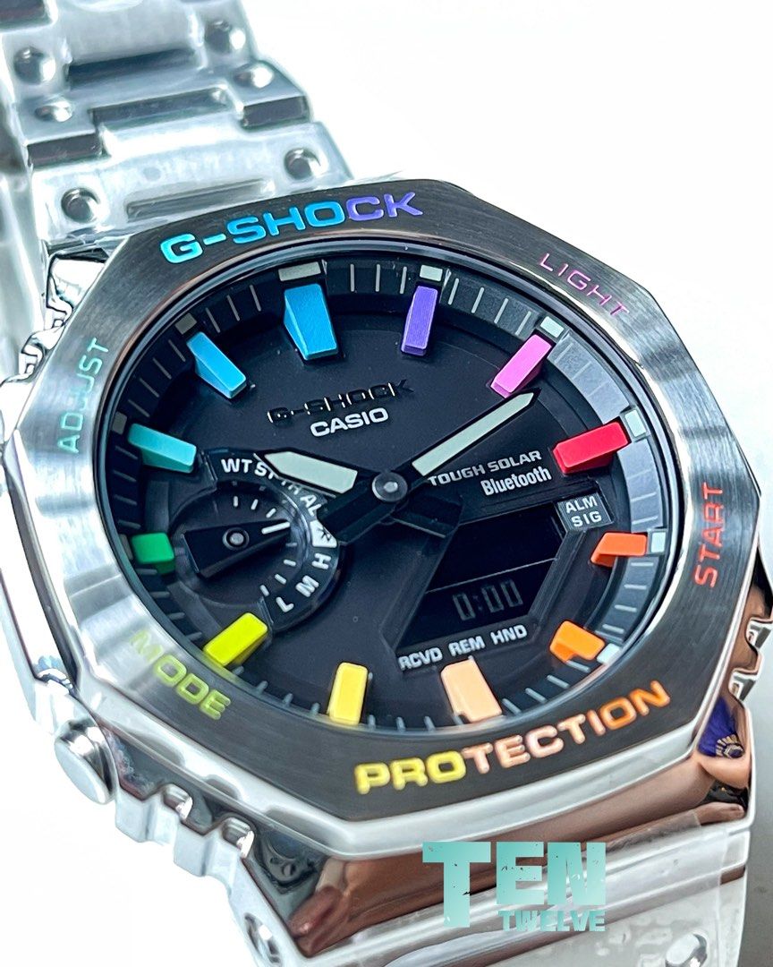 Hand-Painted G-Shock GM-B2100D-1A CasiOak Silver Rainbow, Men's Fashion ...