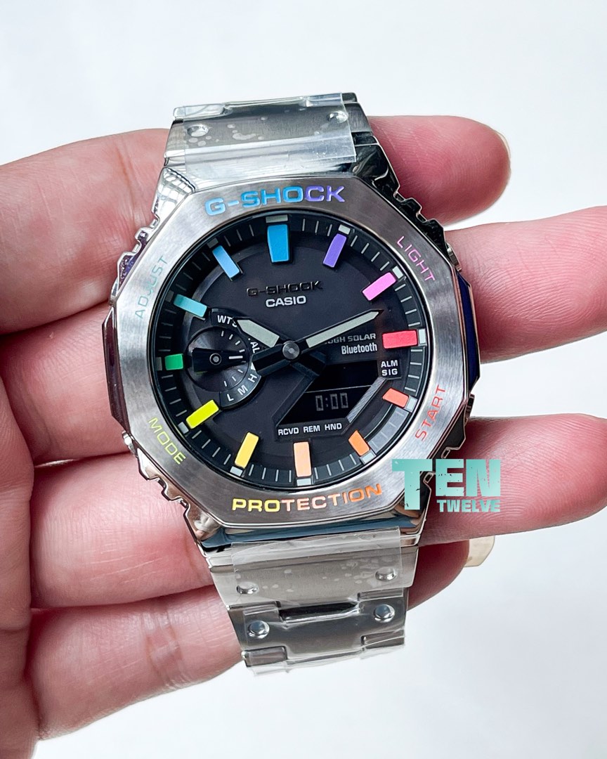 Hand-Painted G-Shock GM-B2100D-1A CasiOak Silver Rainbow, Men's Fashion ...
