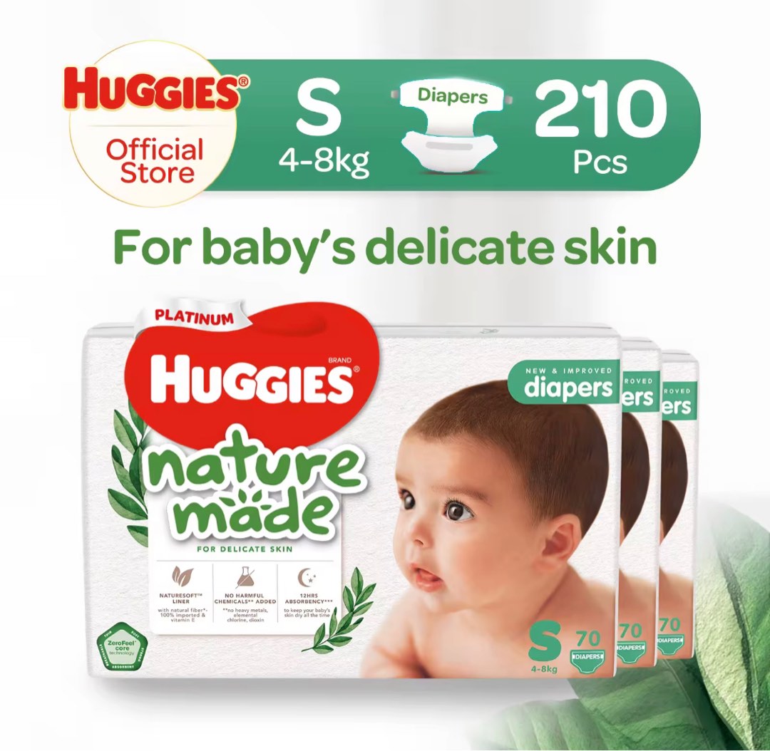 3x Huggies Naturemade S sized Diapers (Tape), Babies & Kids, Bathing ...