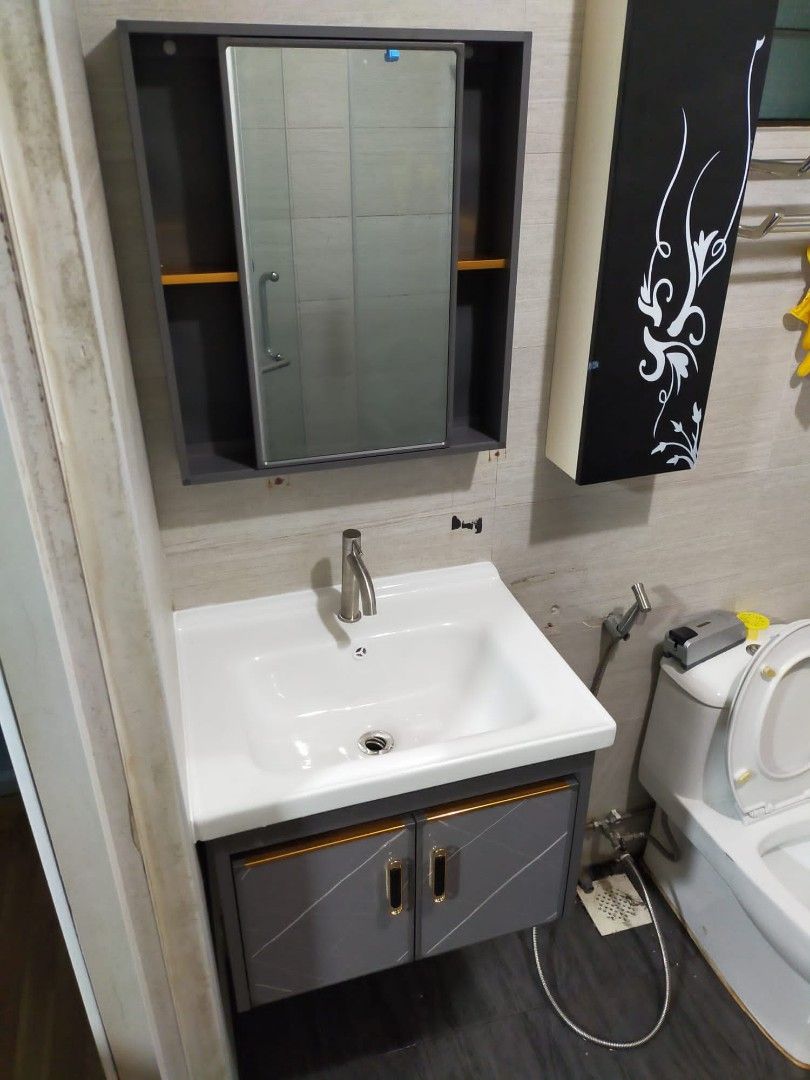 50/60/70/80cm Mocca Grey Bathroom Vanity Set (Toilet Mirror Sink Basin ...