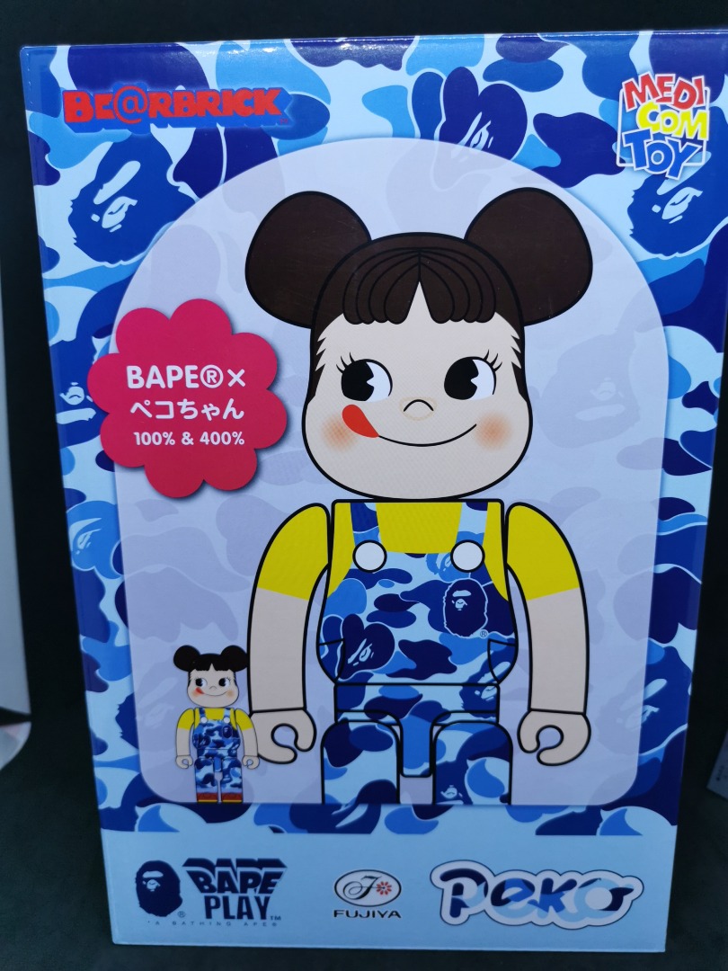 Medicom Toy Bearbrick x BAPE Peko-chan Fujiya 100% & 400% Set Blue Camo Be@rbrick on Carousell