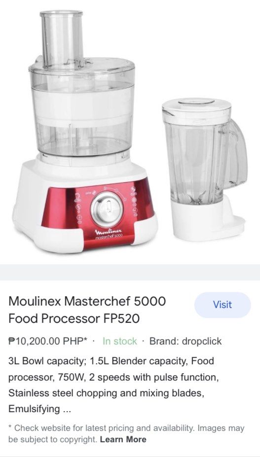 Moulinex Food Processor Masterchef 5000, TV & Home Appliances, Kitchen ...