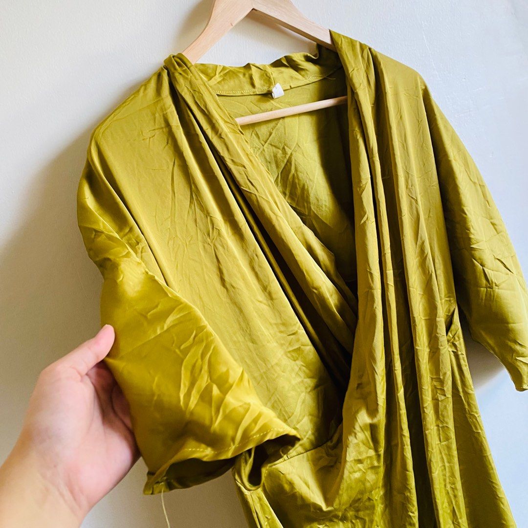 Plus Size Avo Green Satin Long Dress on Carousell
