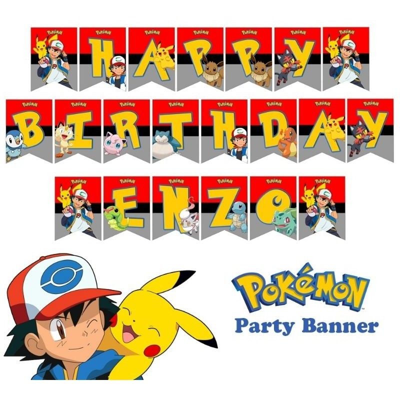 Pokemon Theme Birthday Party Banner Cupcake Cake Topper Decoration ...