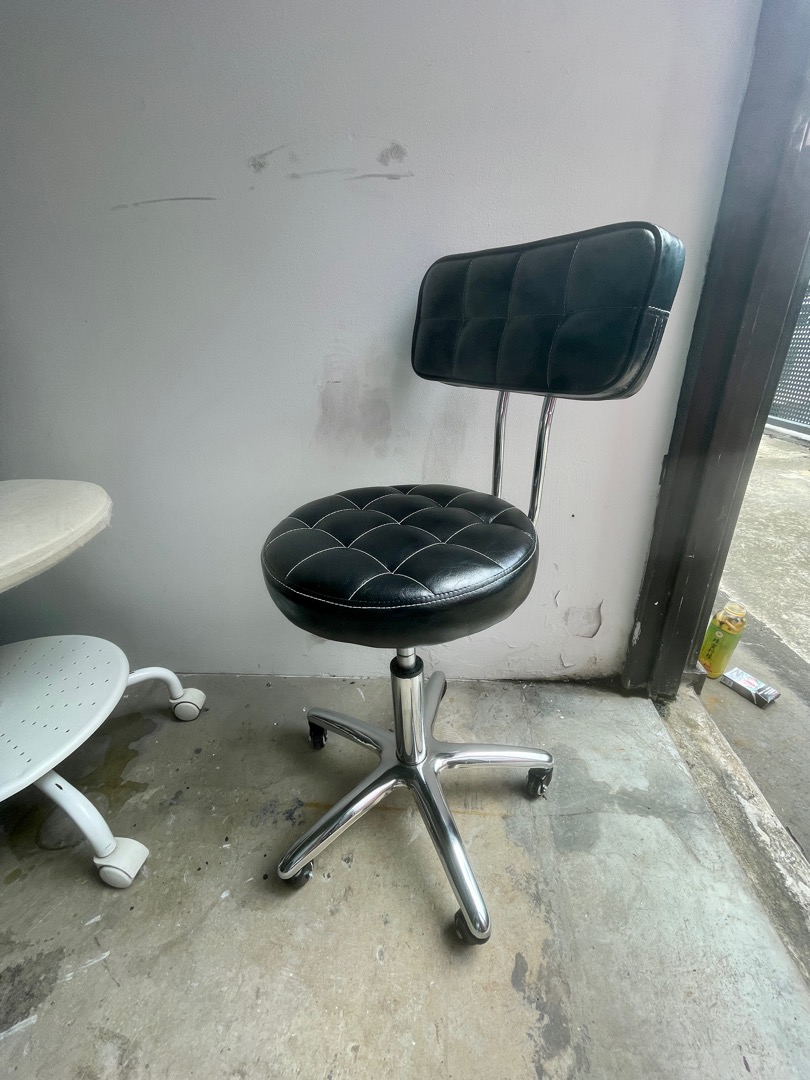 Saloon Movable Chair with Wheels Black Leather, Furniture & Home Living ...