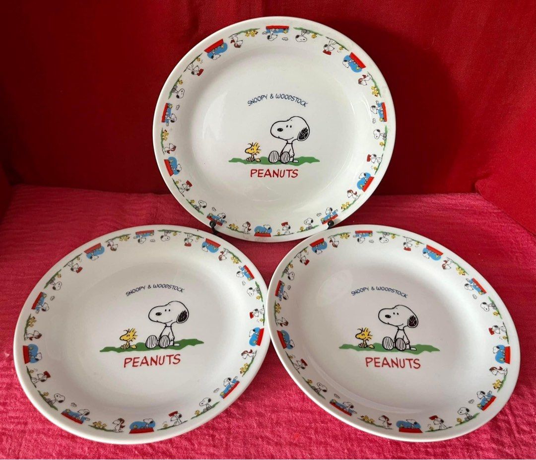 SNOOPY & WOODSTOCK Plates (3pcs) 7 1/2”) (3sets available), Furniture ...