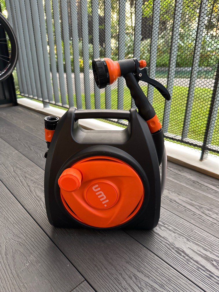 UMI compact water hose reel with multi function head, Furniture & Home Living, Gardening, Hose ...