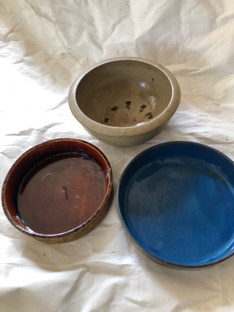 Vintage low profile stoneware ceramic pots japan for bonsai plants on ...