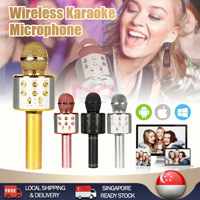 WS858 Bluetooth Wireless Condenser Karaoke Microphone Player Mic Speaker Microphones, Audio ...
