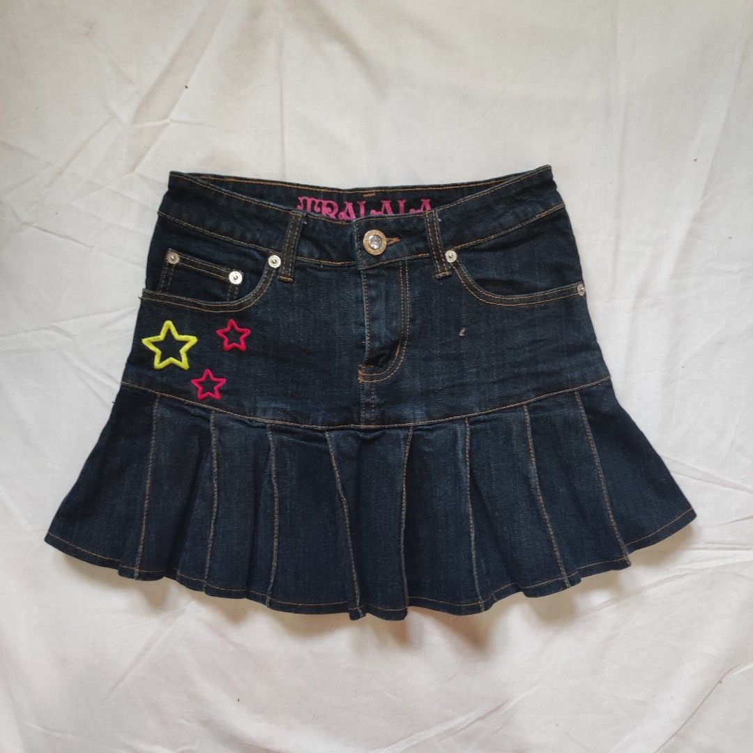 Y2K DENIM PLEATED STAR EMBROIDERY MINI SKIRT | 90s acubi grunge ...