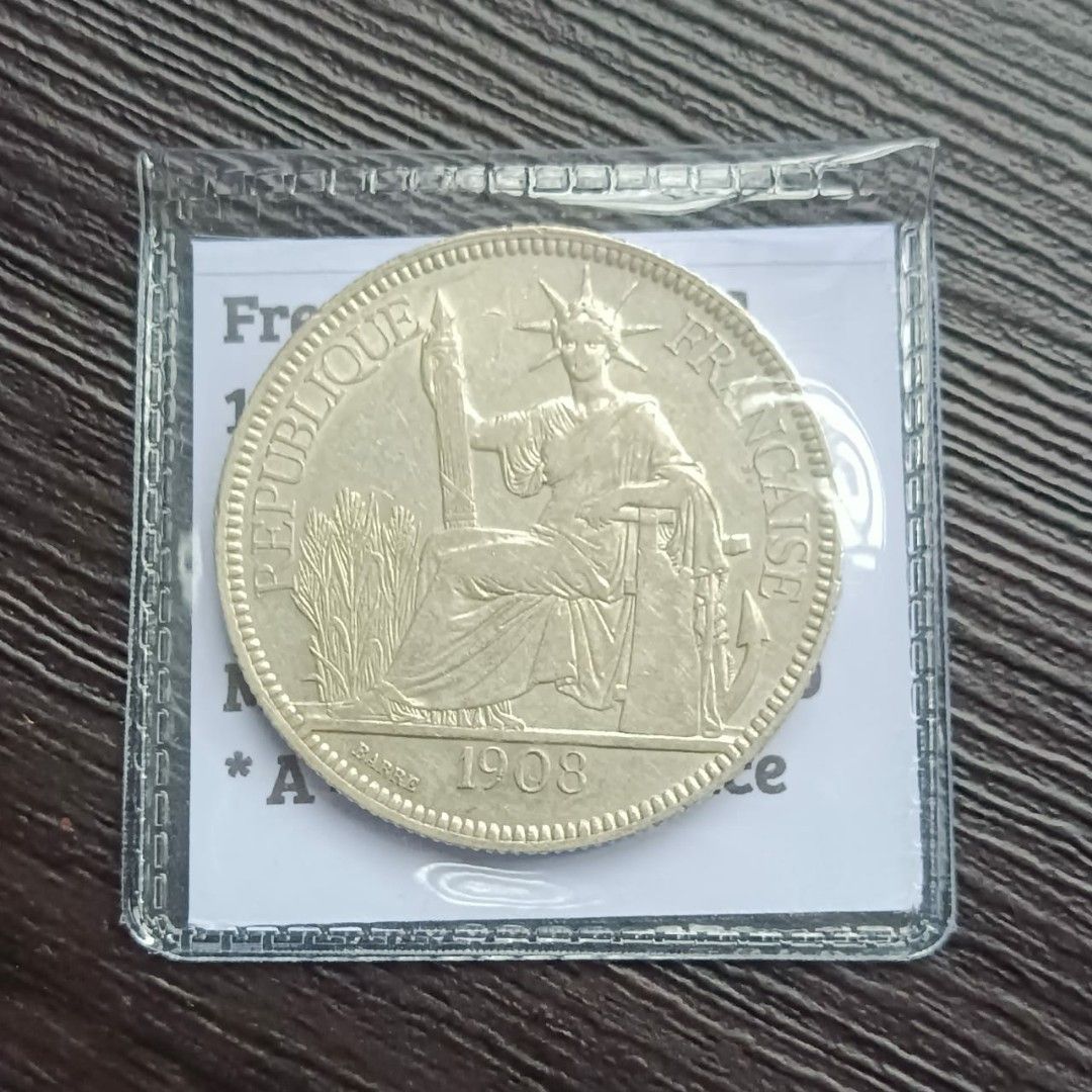 1908A French Indochina 1 Piastre ( Silver.900) #2, Hobbies & Toys ...