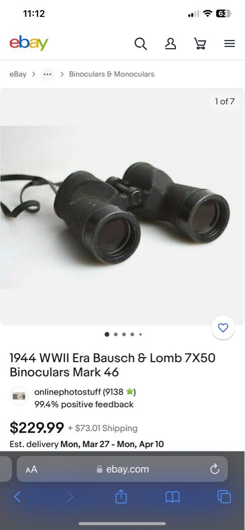 RUSH - 1944 WWII ERA Bausch & Lomb Binoculars Mark 46, Hobbies & Toys ...