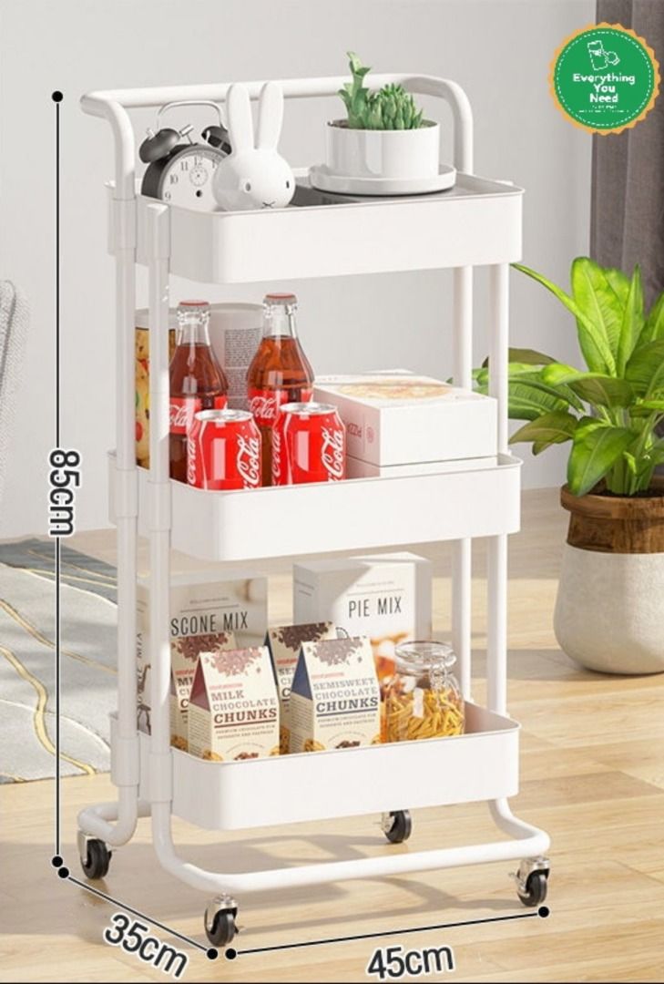 3 Tier Plastic and Metal Cart with Wheels, Furniture & Home Living ...