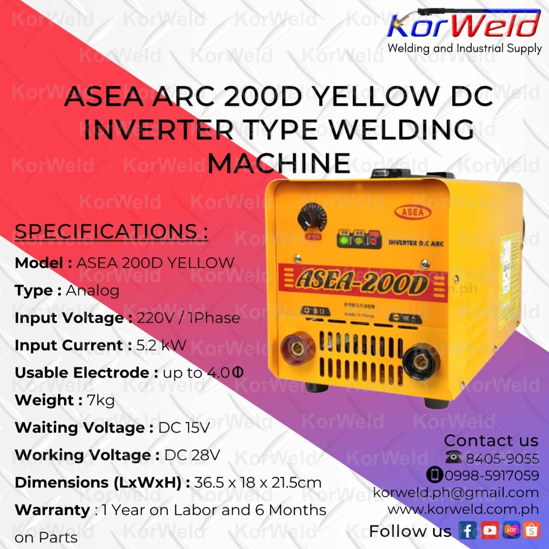ASEA ARC 200D YELLOW DC INVERTER TYPE WELDING MACHINE, Commercial ...