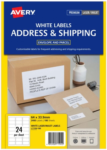 Avery® White Address Labels-L7159-100 (3 Packets), Computers & Tech ...