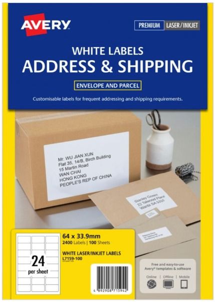 Avery® White Address Labels-L7159-100 (3 Packets), Computers & Tech ...