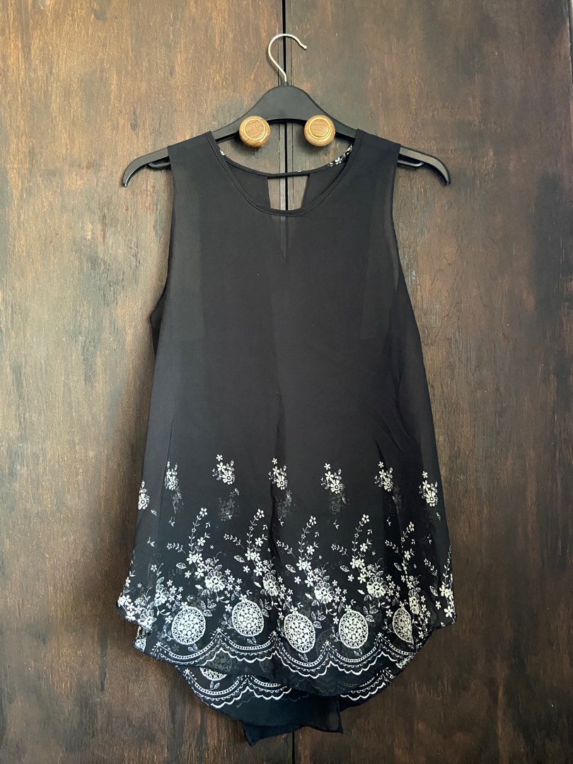 Black See Through Blouse with print on Carousell
