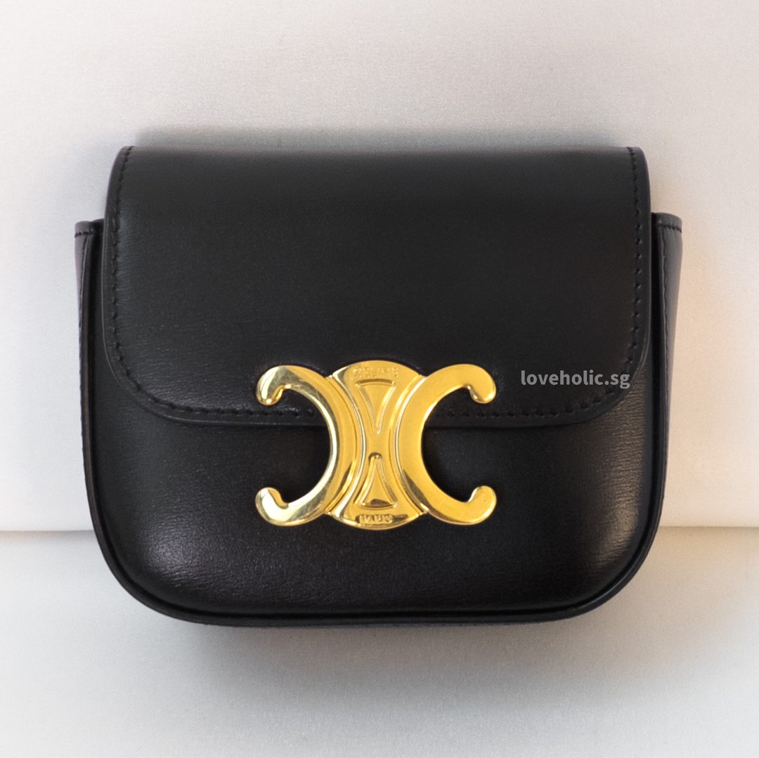 Celine TRIOMPHE Mini | Black Shiny Calfskin Gold Hardware sku 1677 ...