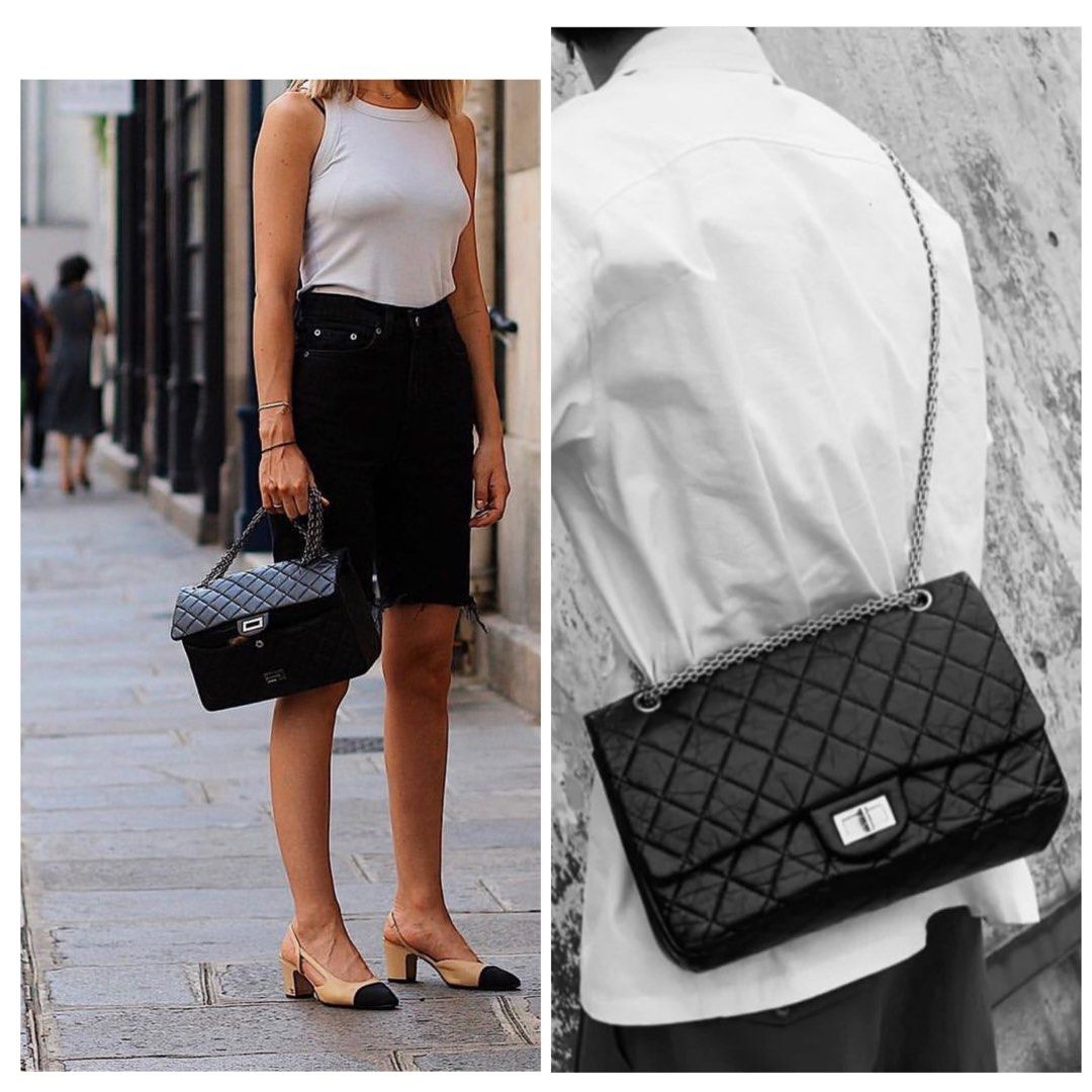 CHANEL Classic 2.55 Reissue 227 SIZE in Black AGED Calfskin , RHW ...