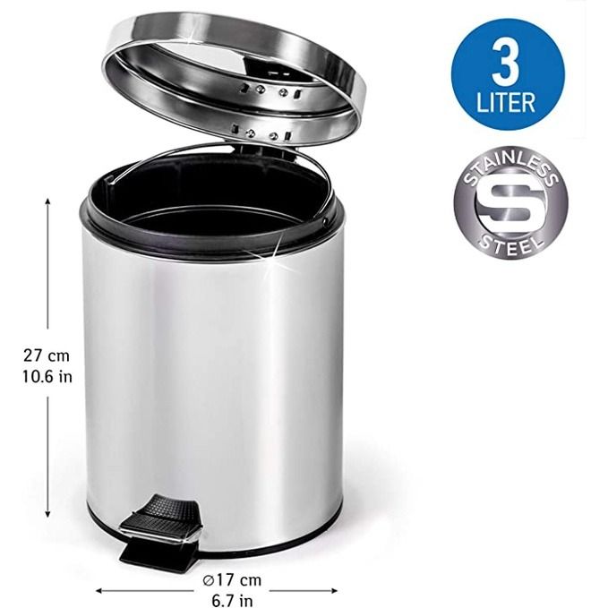 Compact Garbage Bin with Removable Liner, Small Modern 1.3 Gallon Round ...