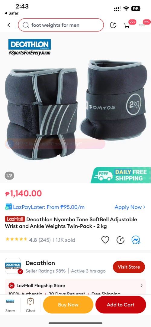 Domyos 2kg Ankle Weights, Sports Equipment, Exercise & Fitness, Weights ...