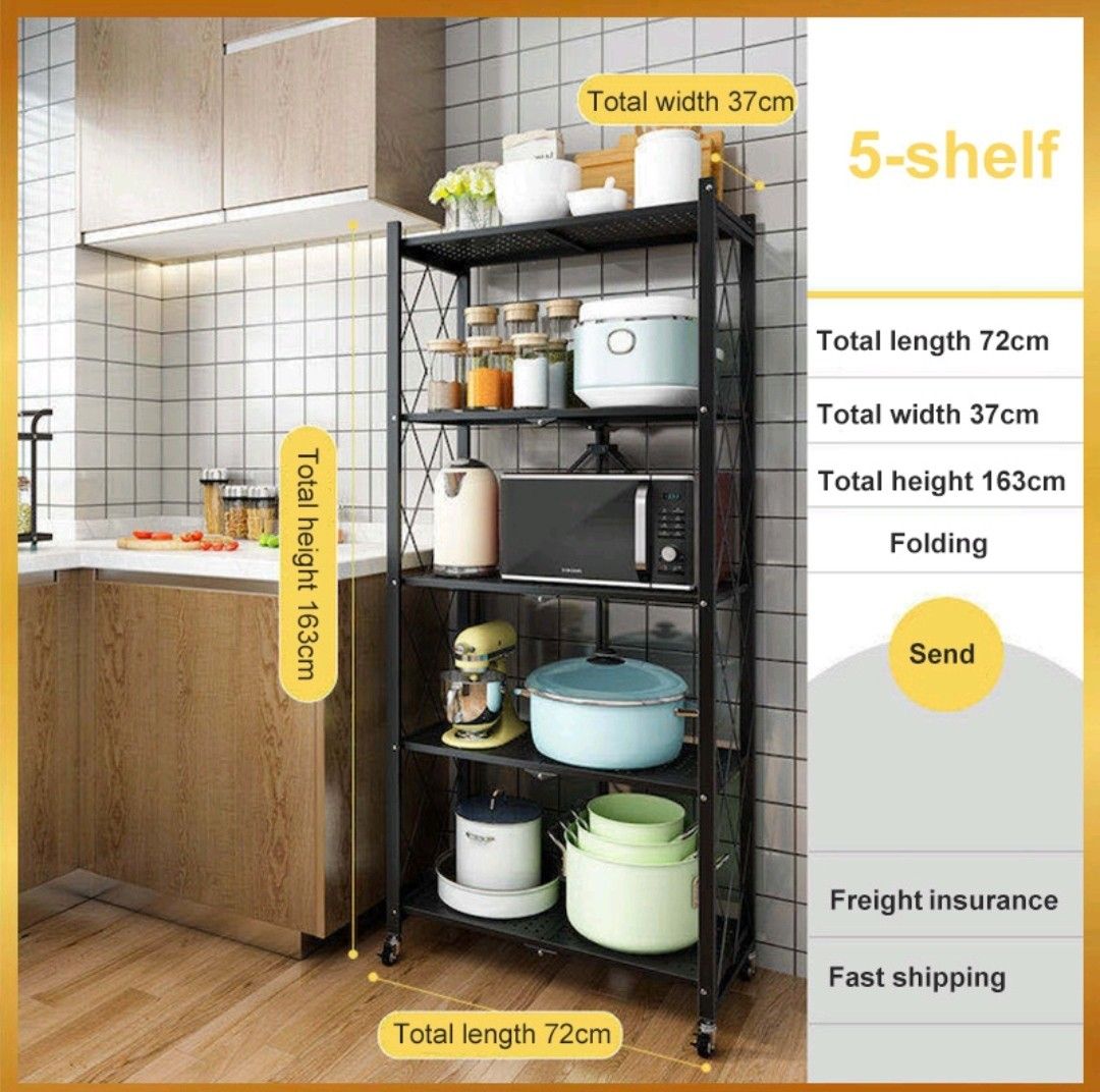 Folding Rack / Storage Rack / Kitchen Rack / Foldable Rack with Wheel ...