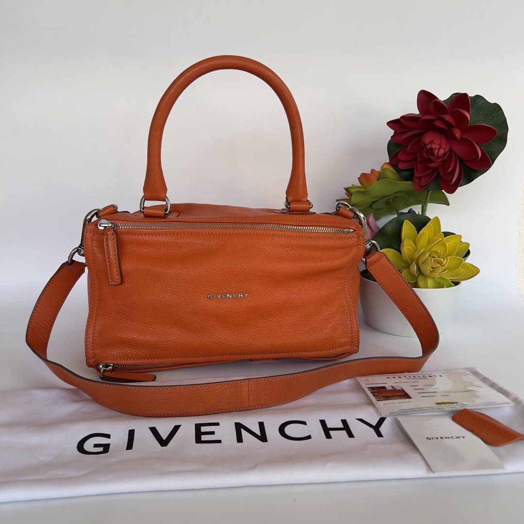 Givenchy Pandora Medium Orange Goatskin Silver Hardware. Made in Italy ...