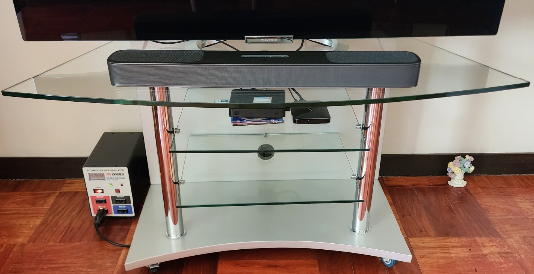 Glass TV stand with wheels, Furniture & Home Living, Furniture, TV ...