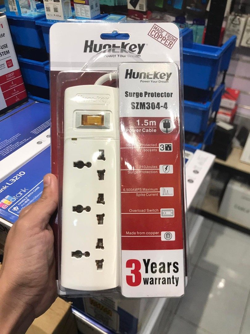 Huntkey SZM304-4 3 Sockets Power Strip Surge Protector 1.5 meters on ...