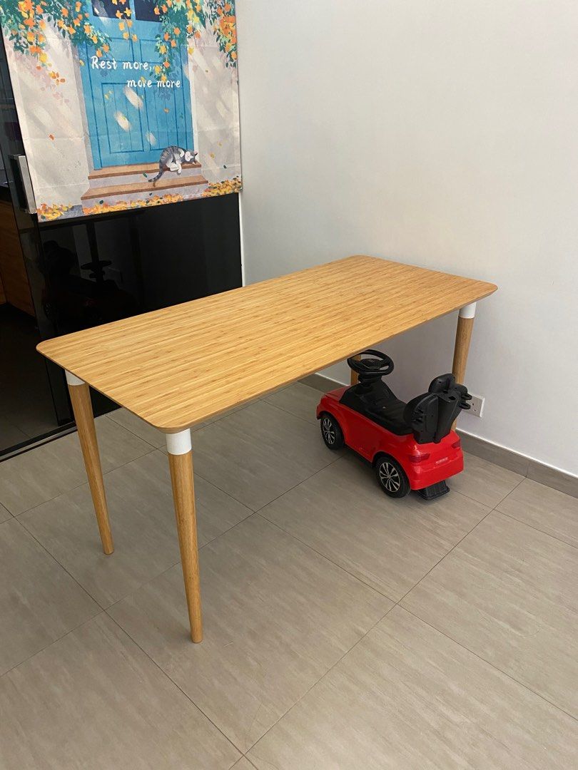 IKEA 竹桌 長木枱 IKEA ANFALLARE/HILVER wooden table bamboo table, 傢俬＆家居, 傢俬 ...