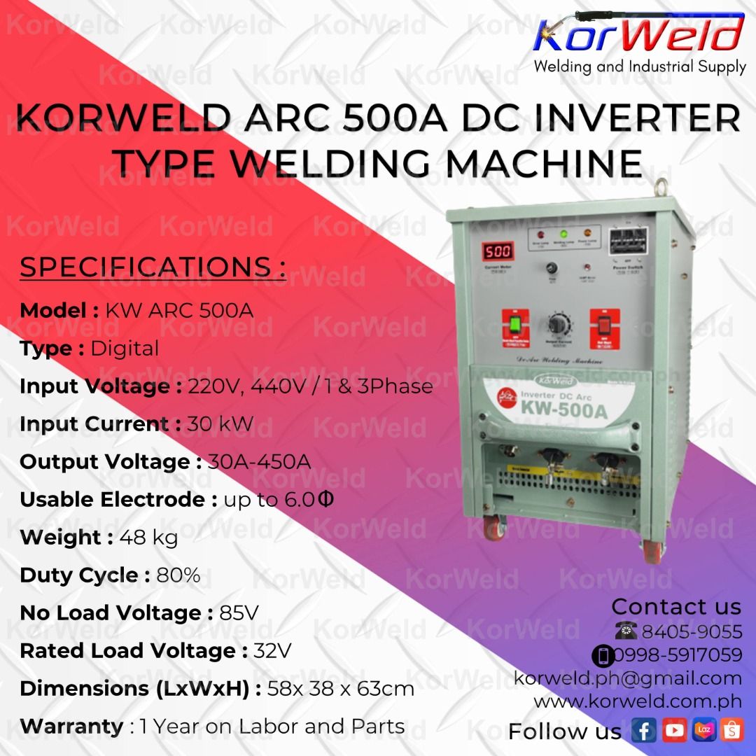KORWELD ARC 500A DC INVERTER TYPE WELDING MACHINE, Commercial & Industrial, Construction Tools ...