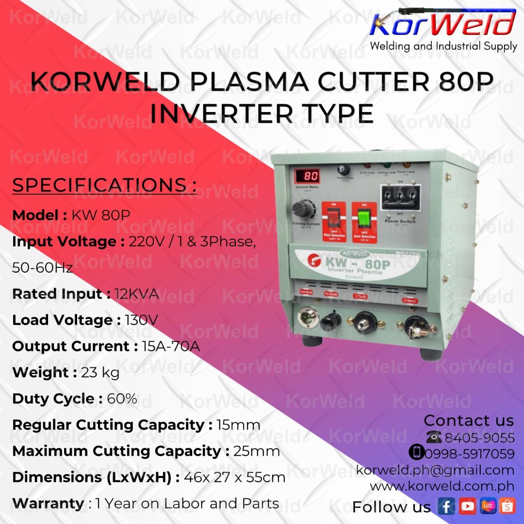 KORWELD PLASMA CUTTER 80P INVERTER TYPE, Commercial & Industrial, Construction Tools & Equipment ...