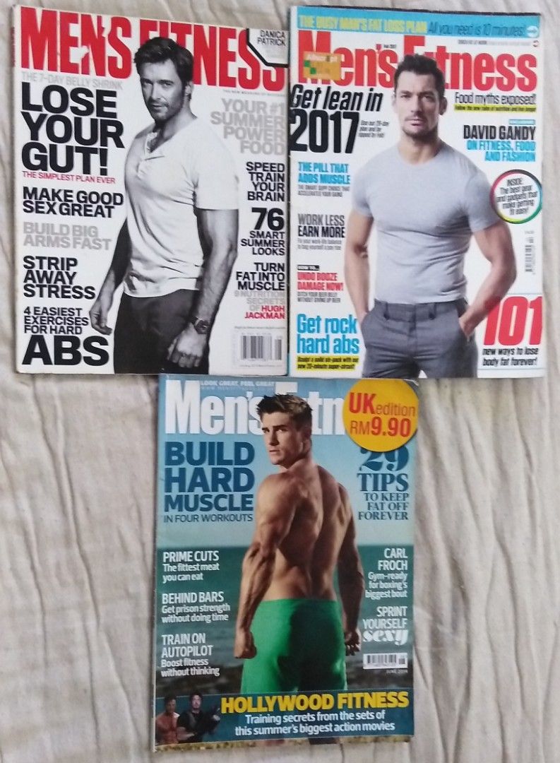 Men's fitness magazines (hugh jackman, David gandy & Ryan Terry ...